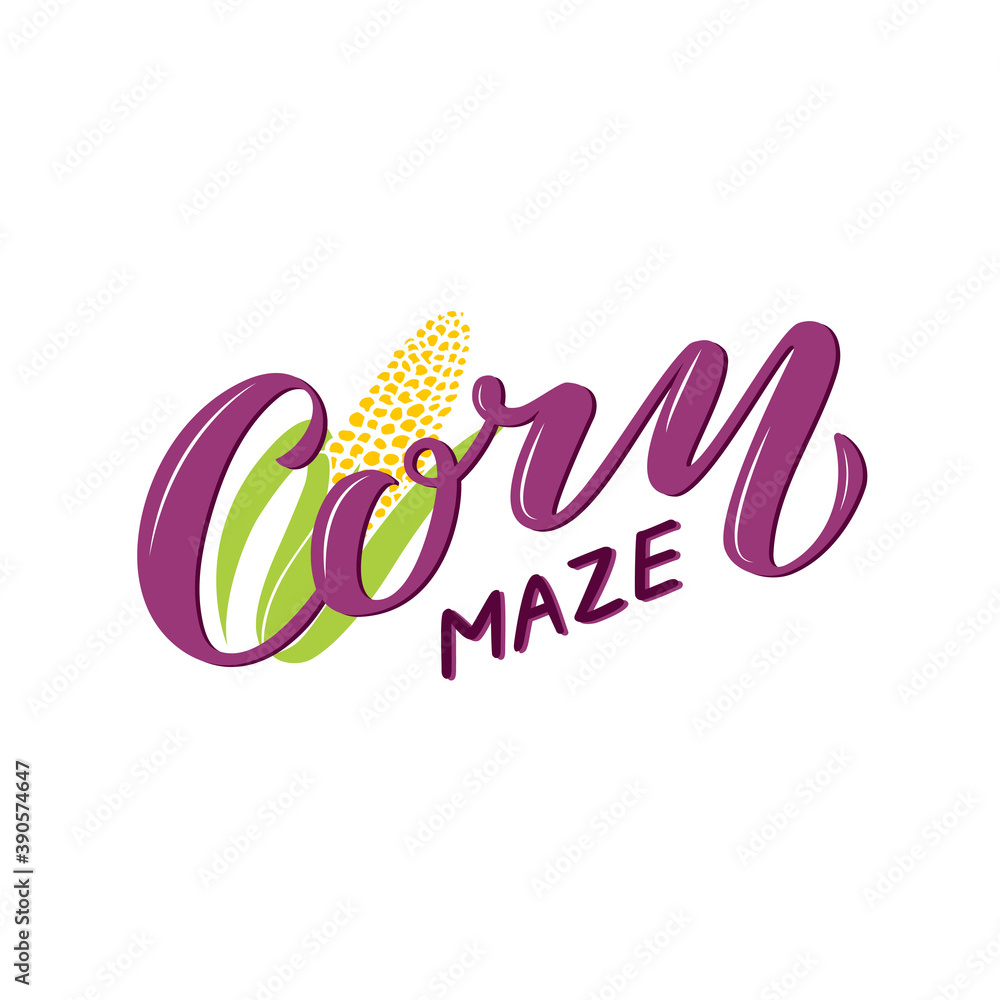 Vector illustration of corn maze brush lettering for banner, leaflet ...