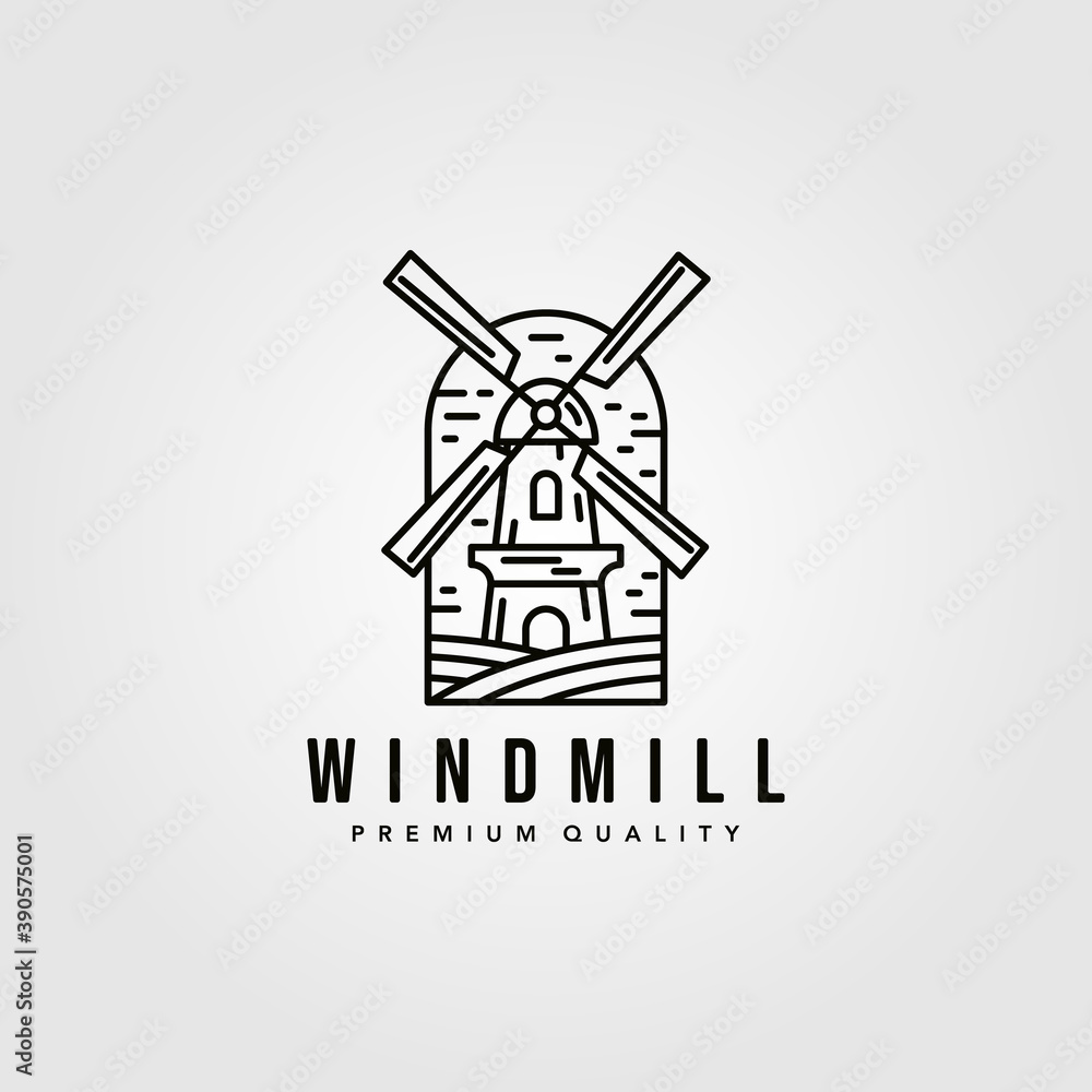 line art windmill logo vector vintage illustration design, farmhouse ...