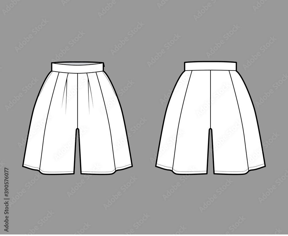 Shorts skirt culotte technical fashion illustration with mini length ...