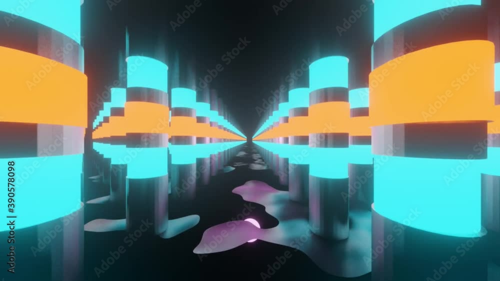 4K video animation of a seamless loop between beautiful sci-fi pillars ...