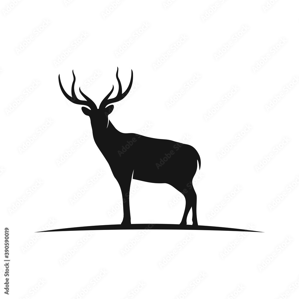 Deer vector illustration. Silhouette deer flat design with editable ...