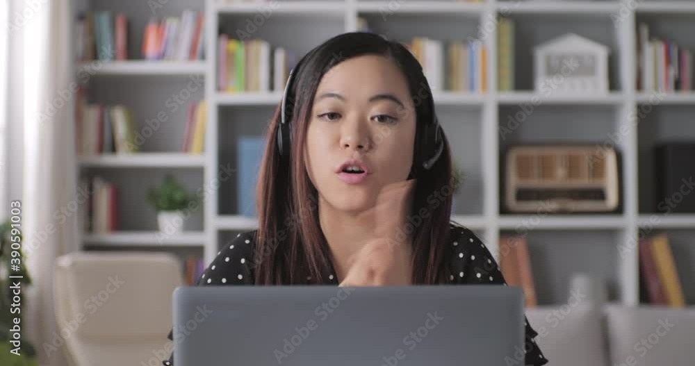asian chinese woman conference video call webinar distance working ...
