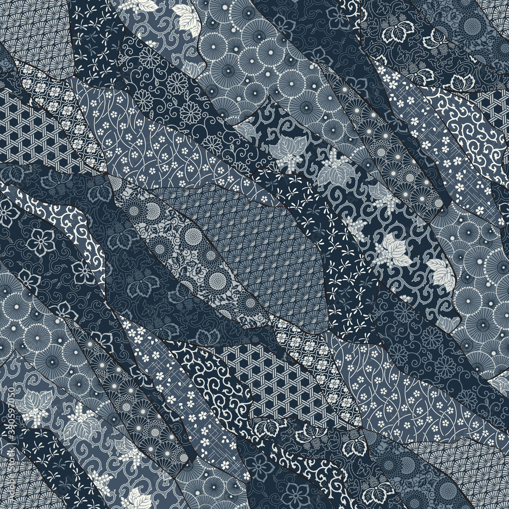 Traditional Japanese fabric patchwork wallpaper abstract vector ...