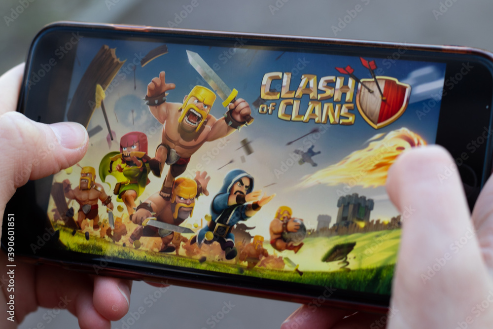 New York, USA - 1 May 2020: Clash of Clans game mobile app logo close ...