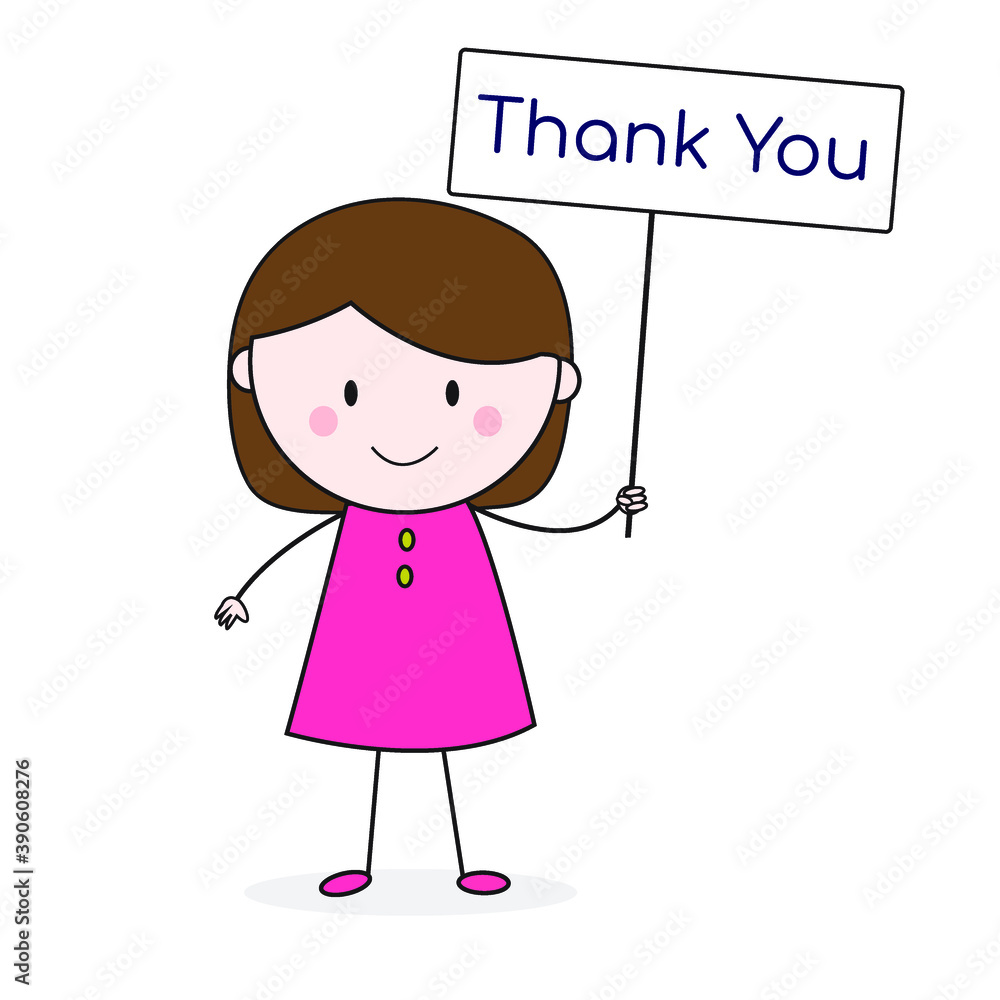 Thank You Doodle Girl Stickman Illustration Vector Stock Vector | Adobe ...