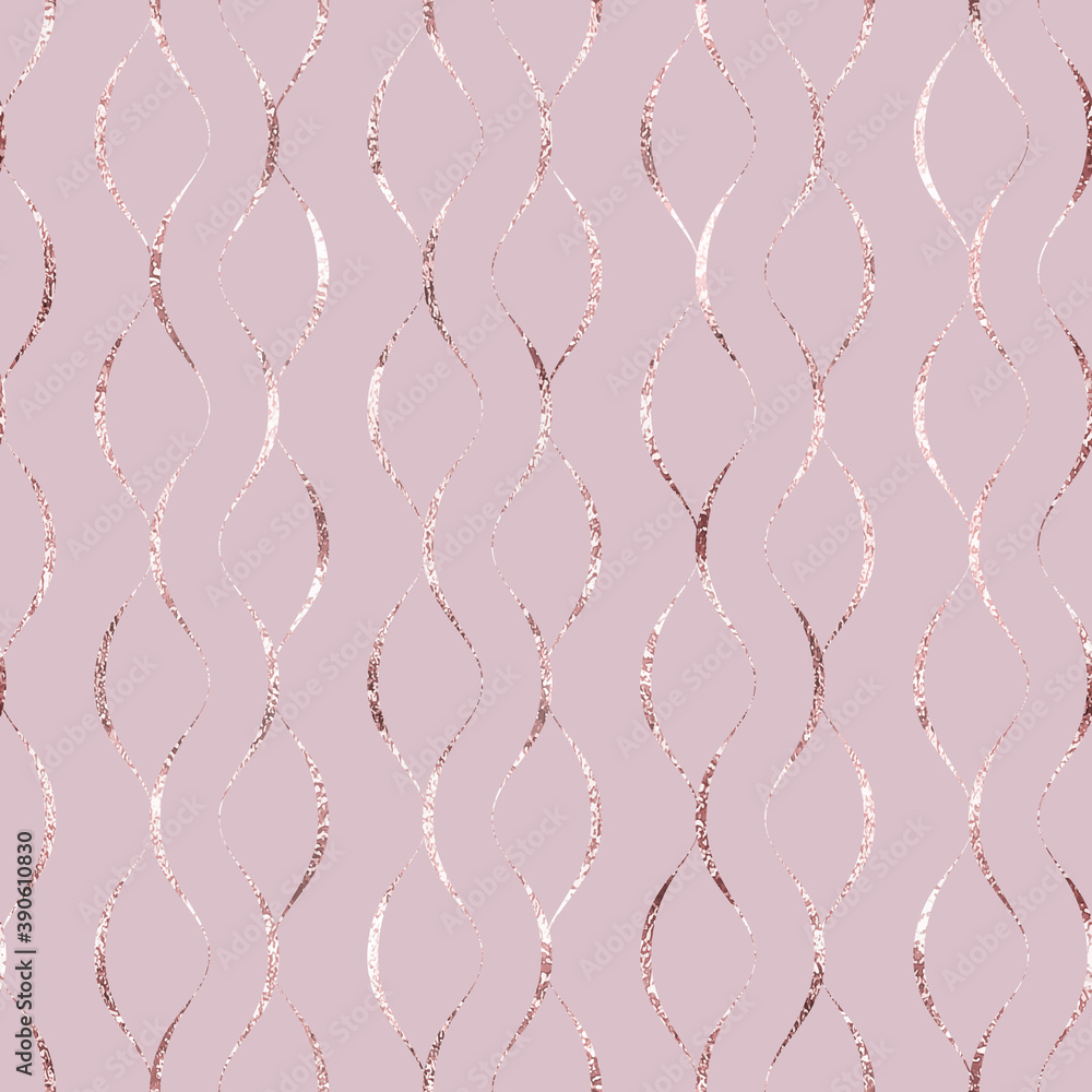 Vector seamless pattern. Vertical line. Wavy stripes. Rose gold ...