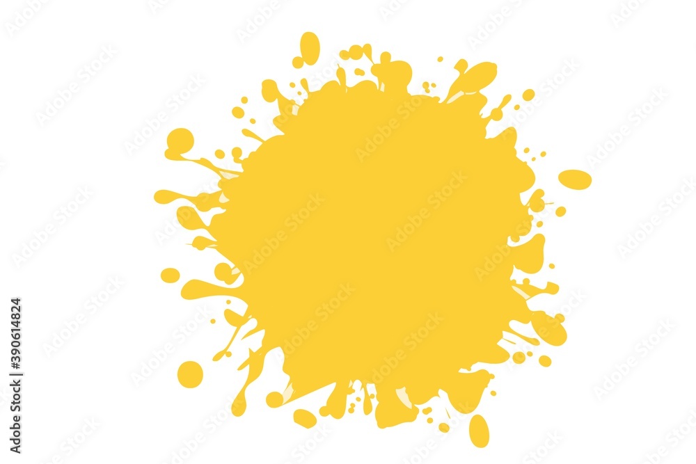 Yellow ink paint splat blot texture on white background. Stock ...