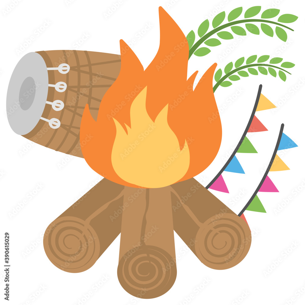 Dhol, emblems, firewoods and banana leafs are showing bhogi celebration ...