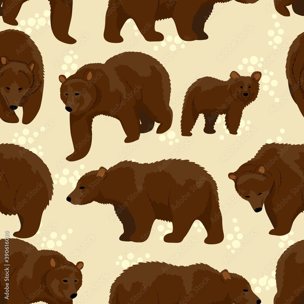 Brown bears seamless pattern. Animals of Eurasia and North America ...