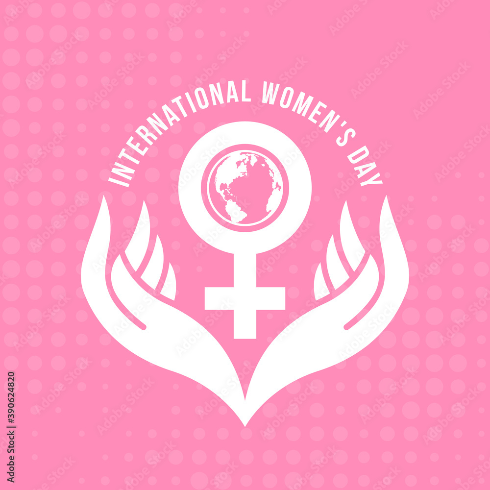 international women day white hand hold care female Symbol with globe ...