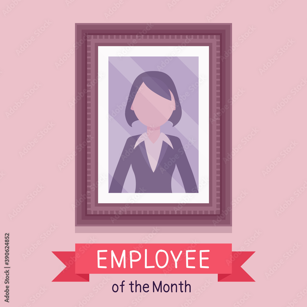 Employee of month, female photo wall frame template. Profile portrait ...