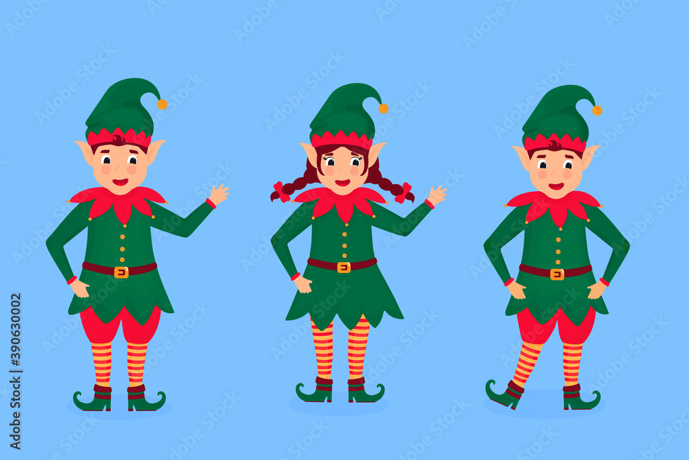 Set of funny Christmas elves. Vector illustration. Cartoon character ...
