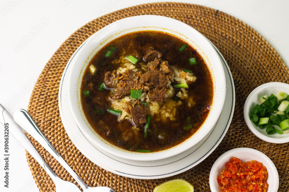 Rawon, Indonesian traditional beef soup from Java Island. Served on ...