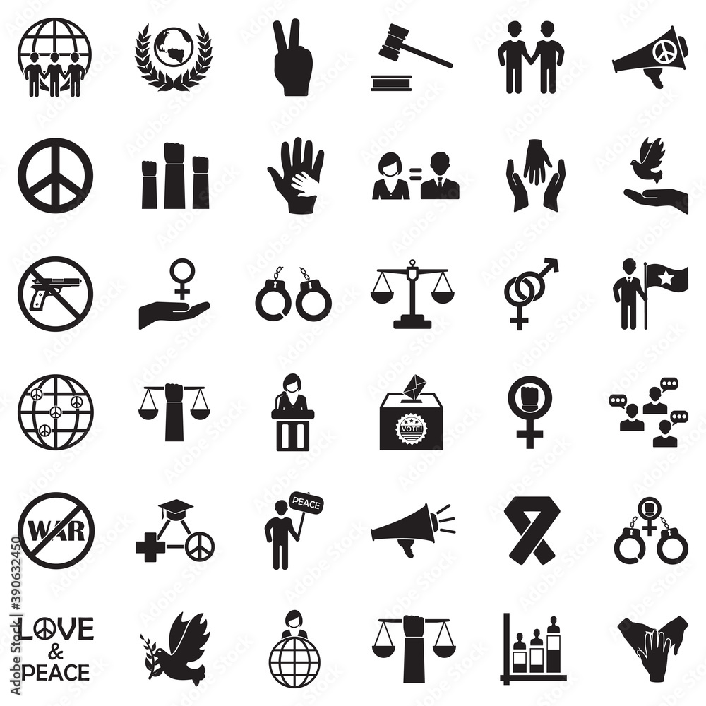 Human Rights Icons. Black Flat Design. Vector Illustration. Stock ...