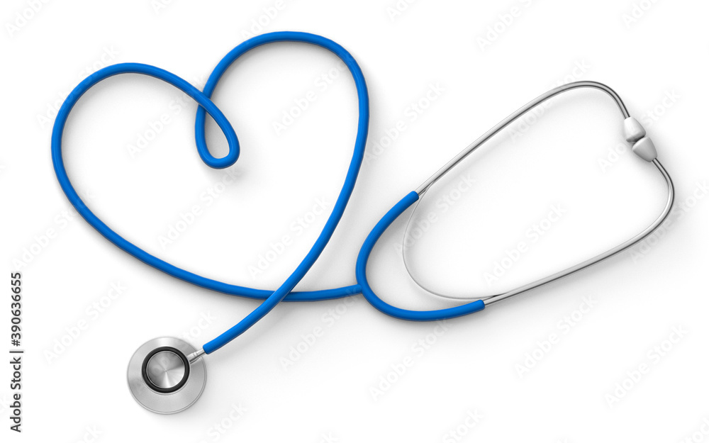 Heart shaped stethoscope isolated on white background. 3d render Stock ...