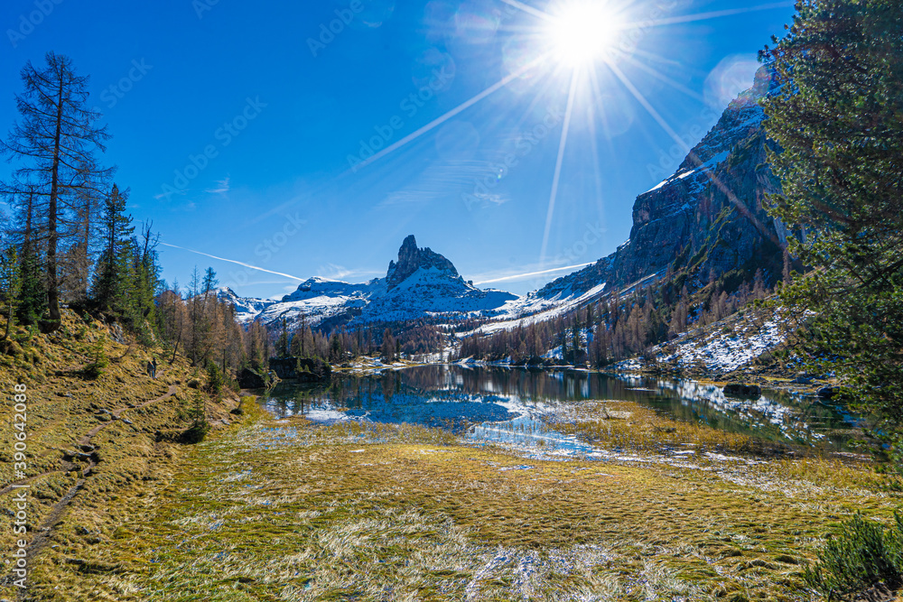 Croda da Lago, Dolomiti, italy, mountains, lake Stock Photo | Adobe Stock