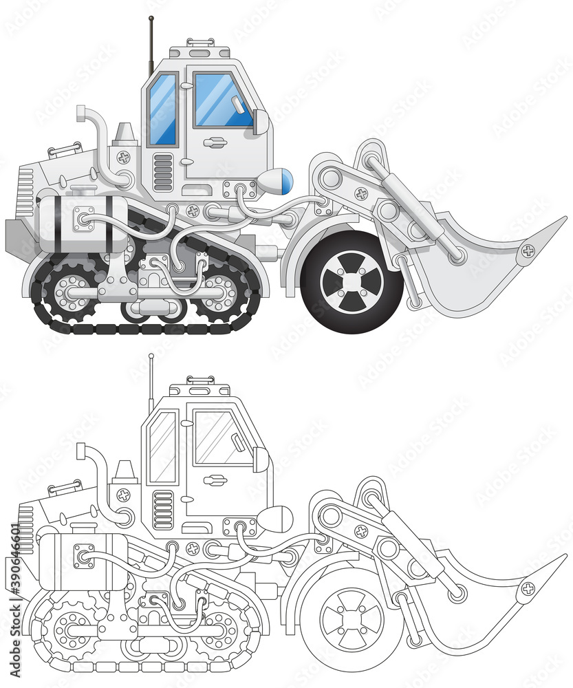 Track loader. Side view. Isolated on white background. Vector ...