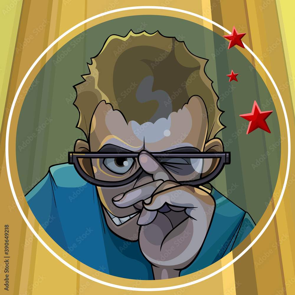 cartoon guy with glasses computer hacker looking at the monitor Stock ...