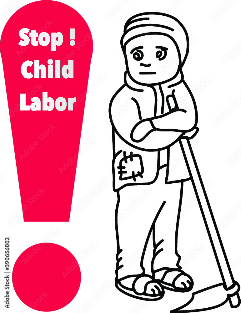 Hand drawn child poverty vector illustration.child beggar vector,sad ...