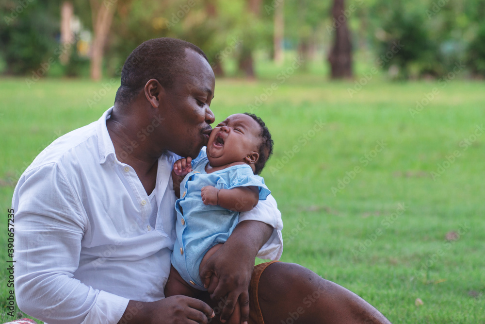 Moment of happiness between dark skinned father and daughter, father ...