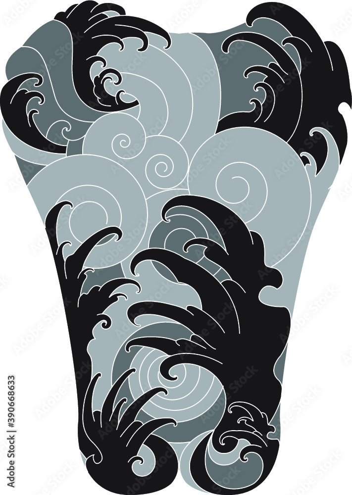 Ocean wave tattoo. a set of Japanese wave Tattoo.water splash and ...