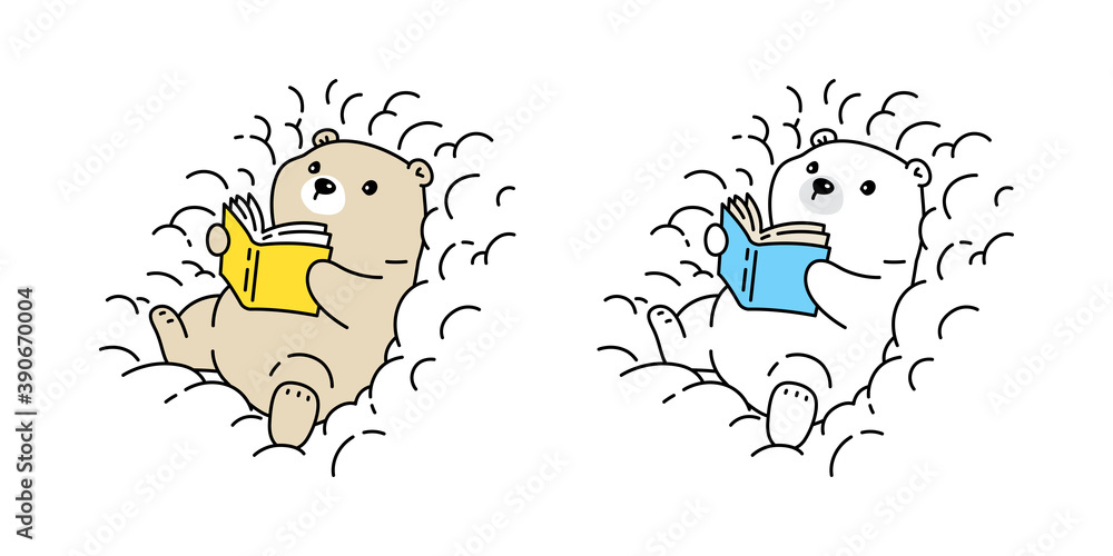 Bear vector polar bear reading book icon logo teddy cloud cartoon ...