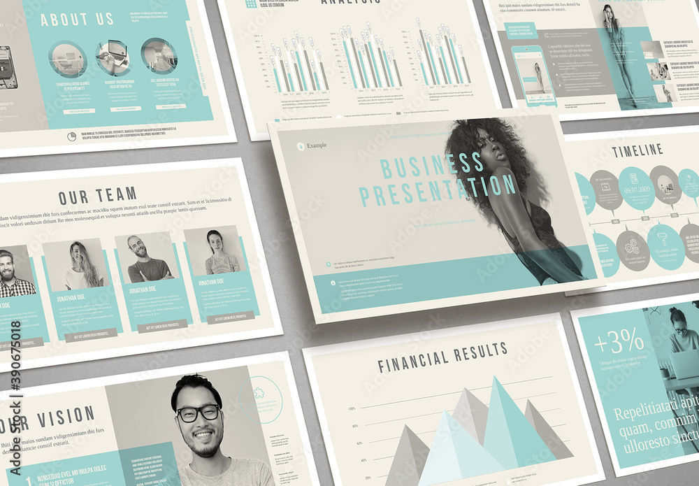 Presentation Layout in Pale Blue and Gray Stock Template | Adobe Stock