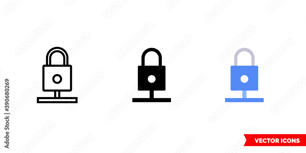 Secured network icon of 3 types color, black and white, outline ...