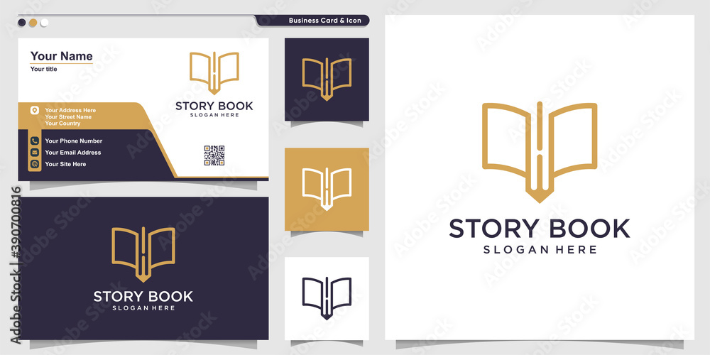 Story book logo with modern line art style and business card design ...