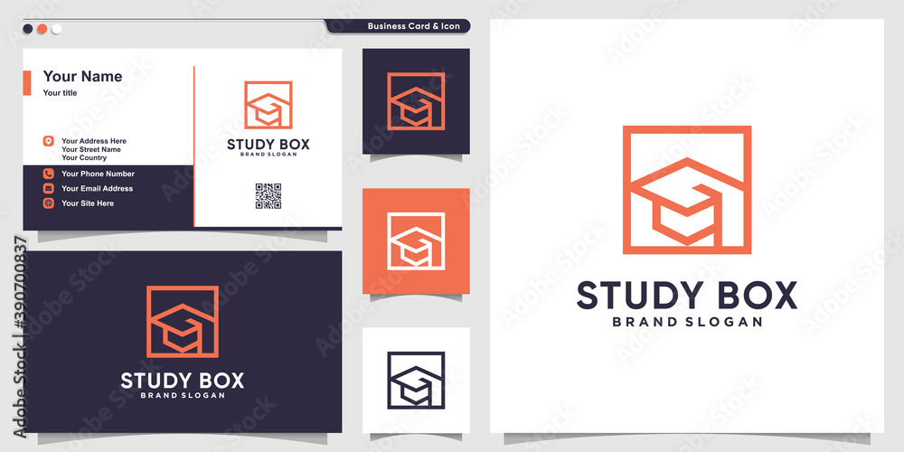 Study logo with box line art concept and business card design template ...