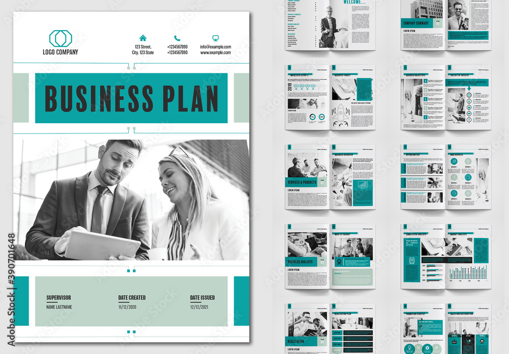 Business Plan Layout with Green Accents Stock Template | Adobe Stock