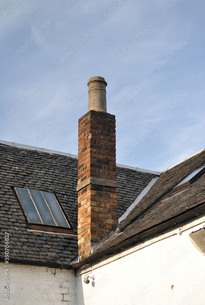 Isolated Single Chimney Stack on Roof of Old Victorian Brick Building ...
