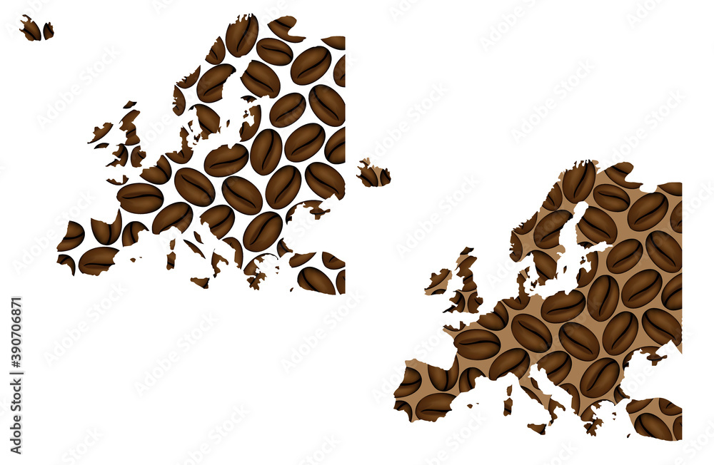 Europe - map of coffee bean, Europe map made of coffee beans, Stock ...