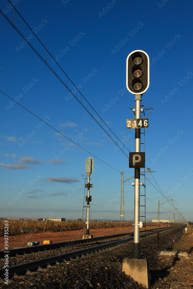 Traffic light on train track Stock Photo | Adobe Stock