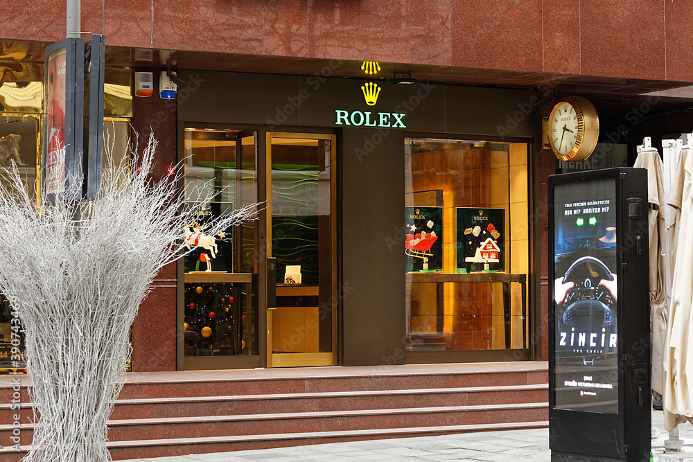 Rolex store façade with Christmas and New Year's Eve theme displayed in ...