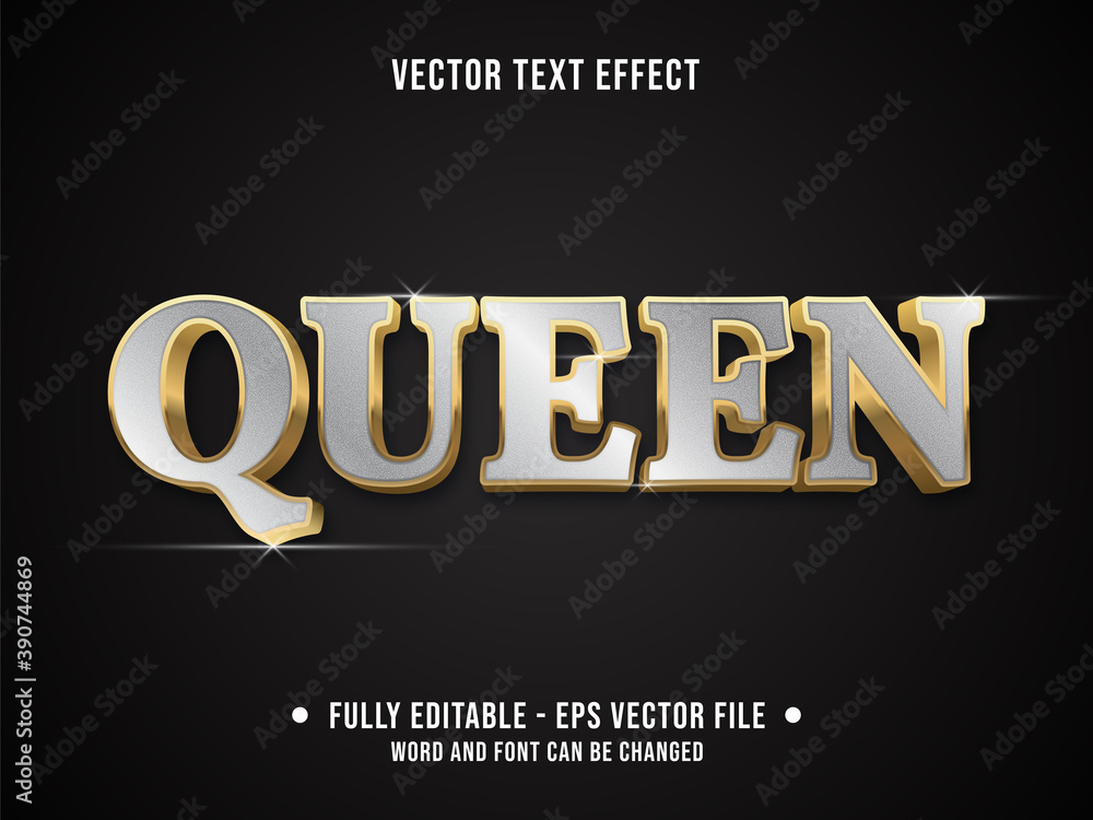Editable text effect - queen silver and gold gradient color modern ...