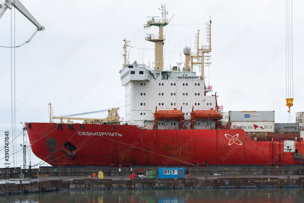 Cargo container ship nuclear-powered icebreaker Sevmorput Russian ...
