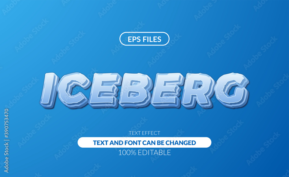 iceberg cold 3d white blue strong carving ice editable text effect. eps ...
