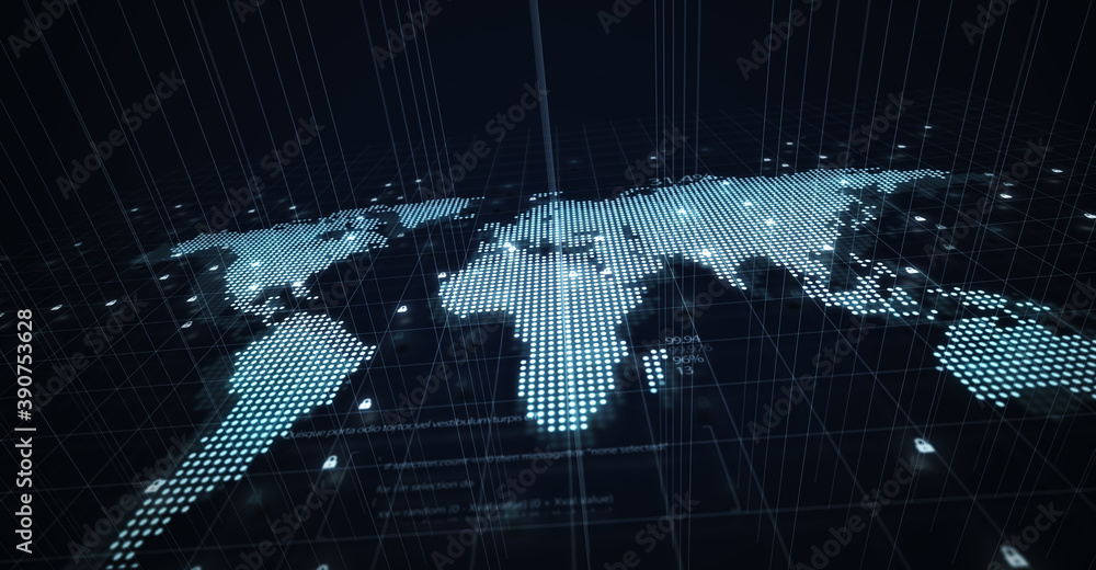 Map of the planet. World map. Global social network. Future. Blue ...