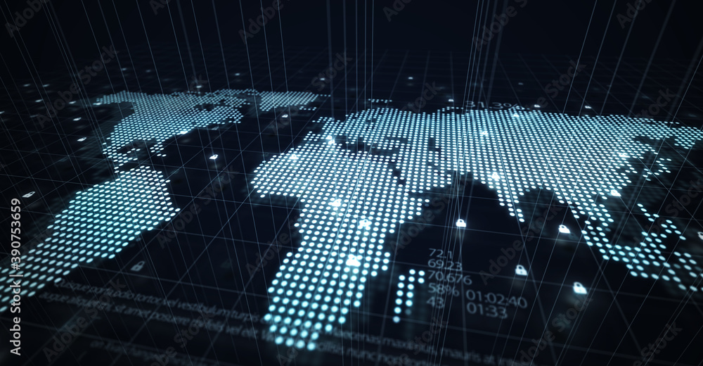 Map of the planet. World map. Global social network. Future. Blue ...