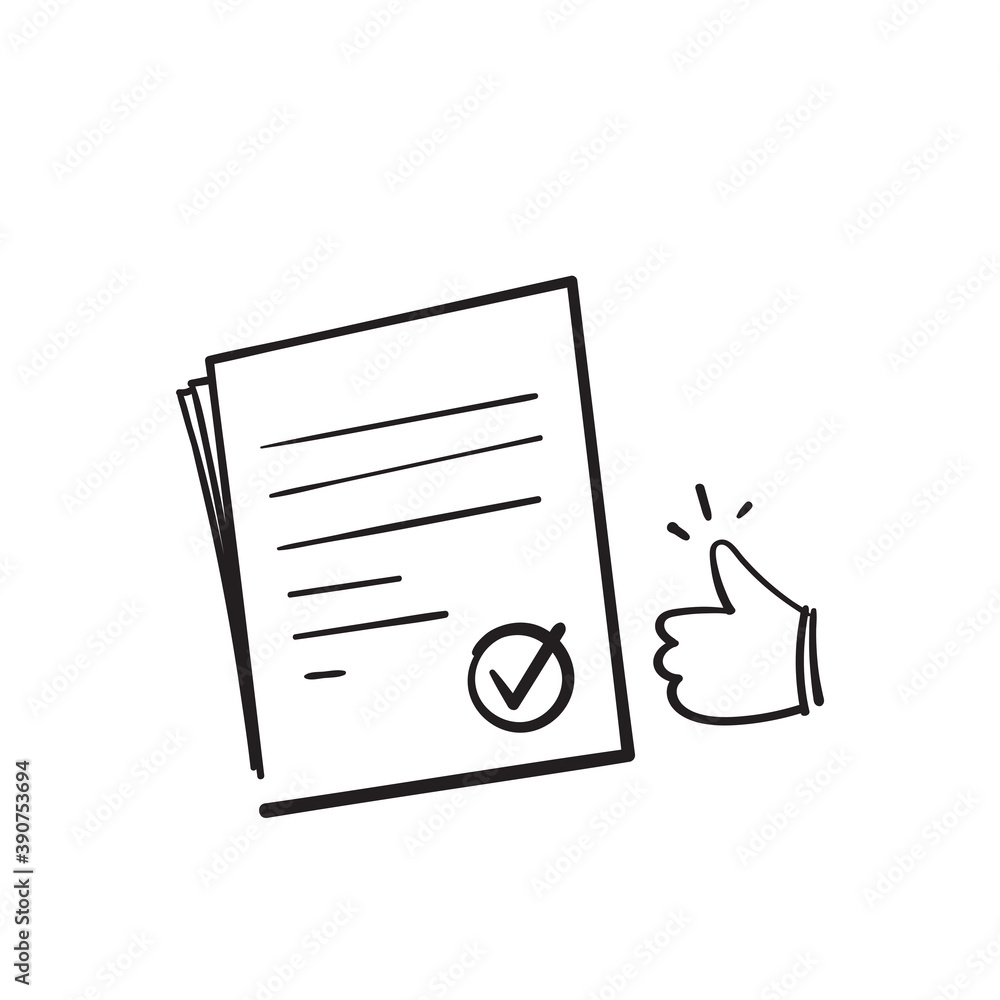 hand drawn doodle document symbol for approval icon, accredited ...