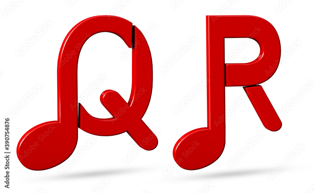Letter Q & R made from musical notes isolated on white background. 3d ...