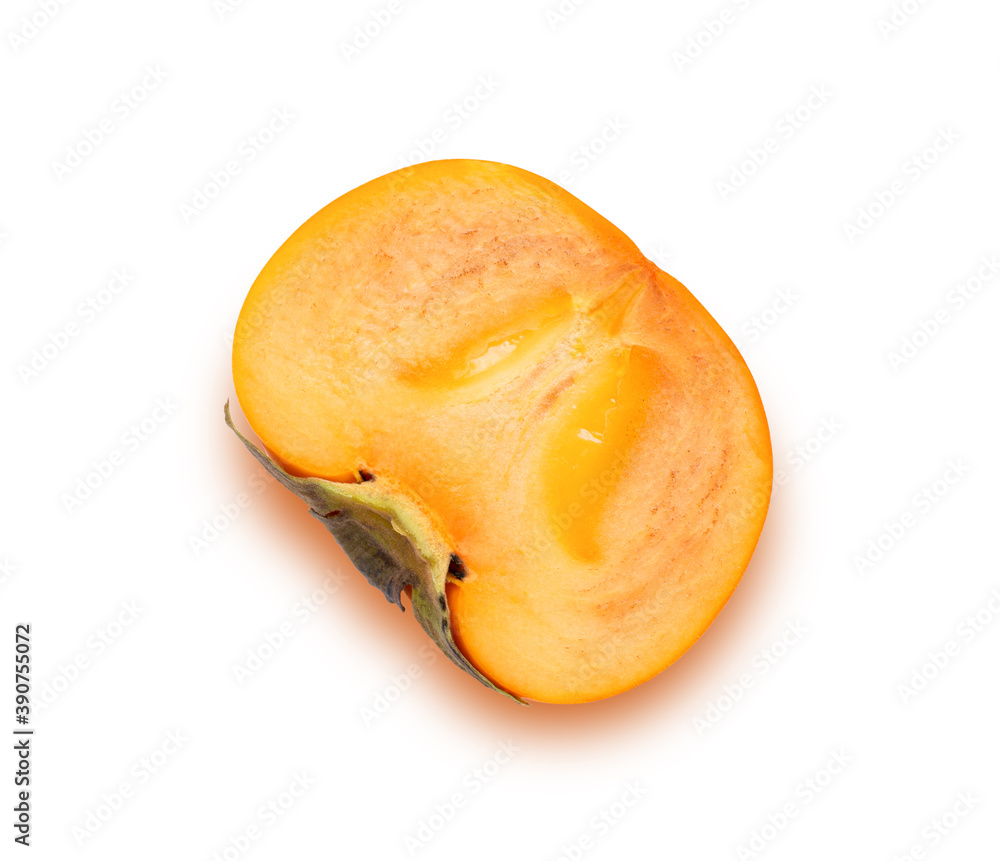 Half sliced of persimmon fruit isolated on white background with ...