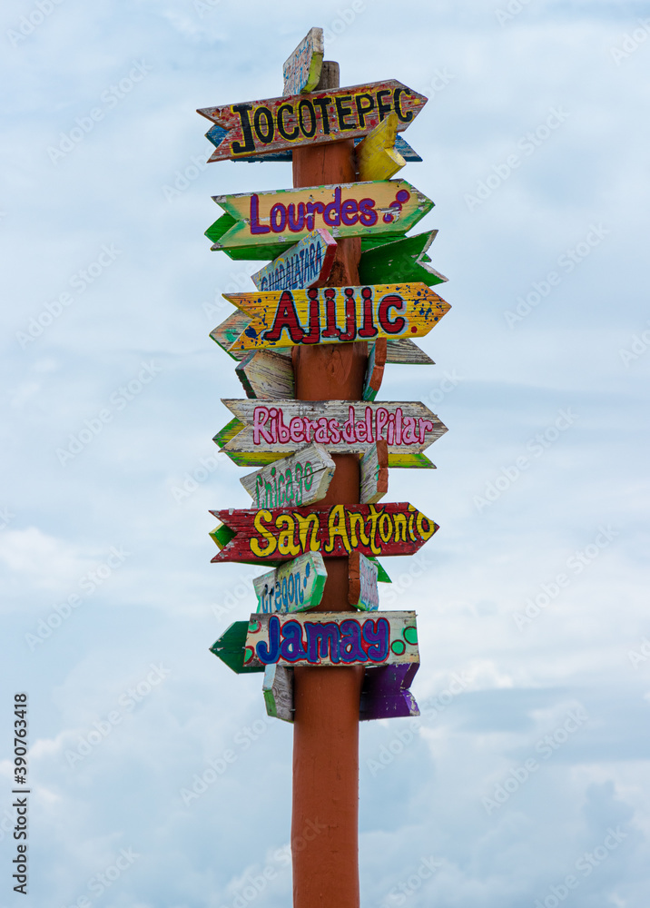 direction and travel signs and destinations, wooden sign and many ...