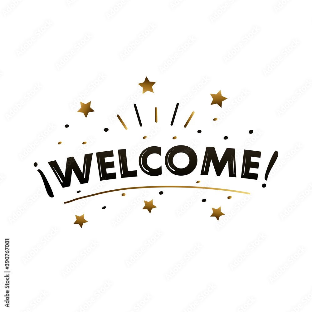 welcome label lettering with golden stars Stock Vector | Adobe Stock