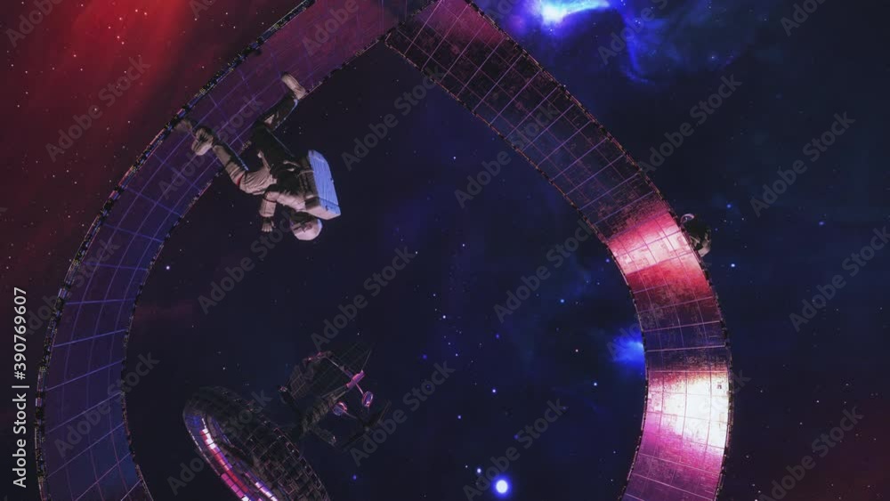 Trippy futuristic sci-fi 3D animation of the astronauts running ...