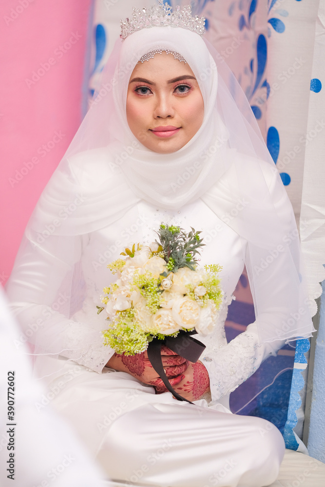 A Muslim Bride Getting Solemnization Malay Traditional Wedding In A