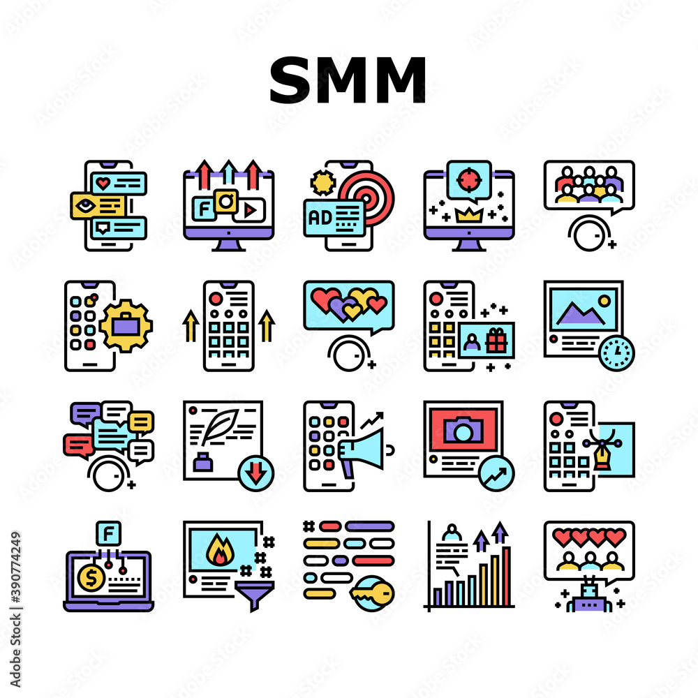 Smm Media Marketing Collection Icons Set Vector. Robotic Winding Up ...