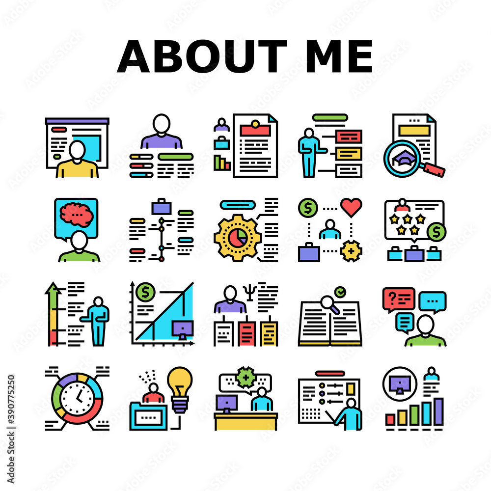 About Me Presentation Collection Icons Set Vector. Positive And ...