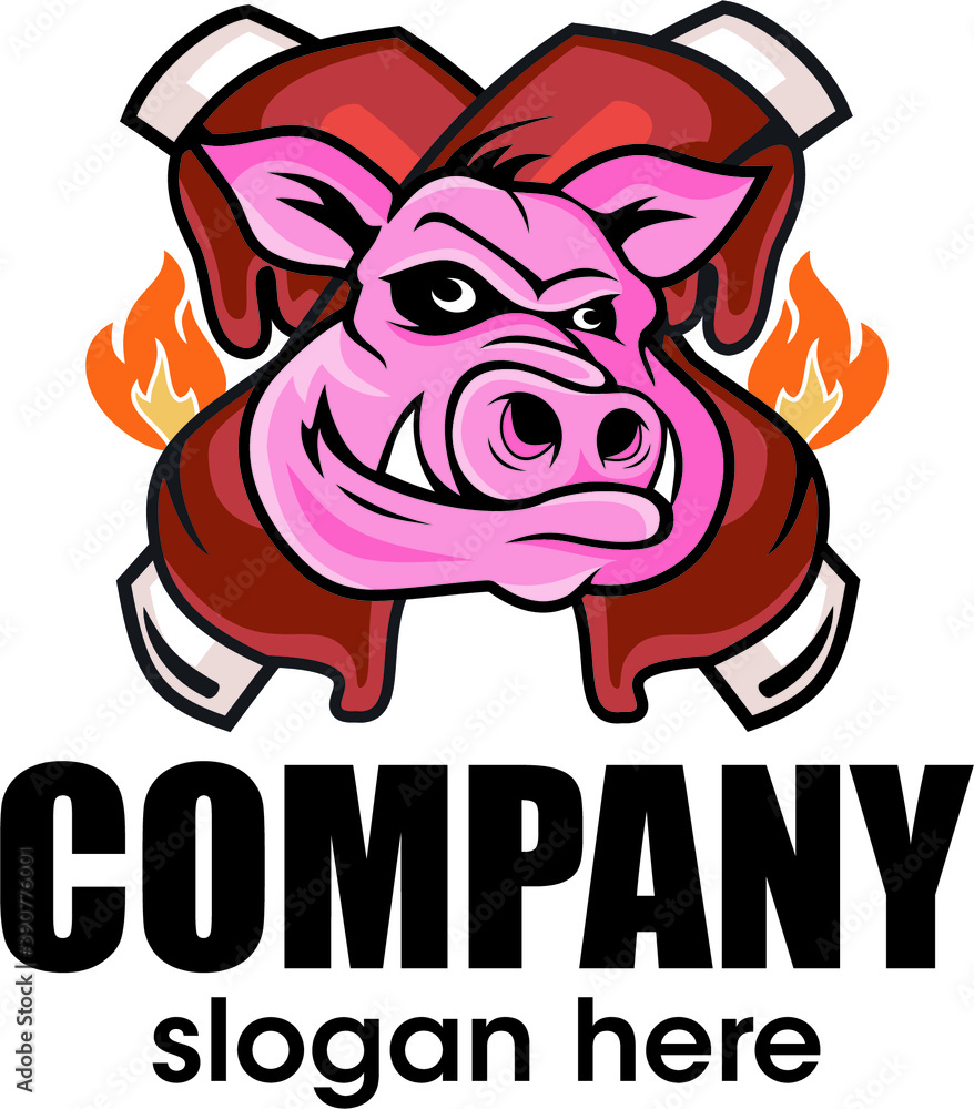 pig vector barbeque logo design food logo design Stock Vector | Adobe Stock